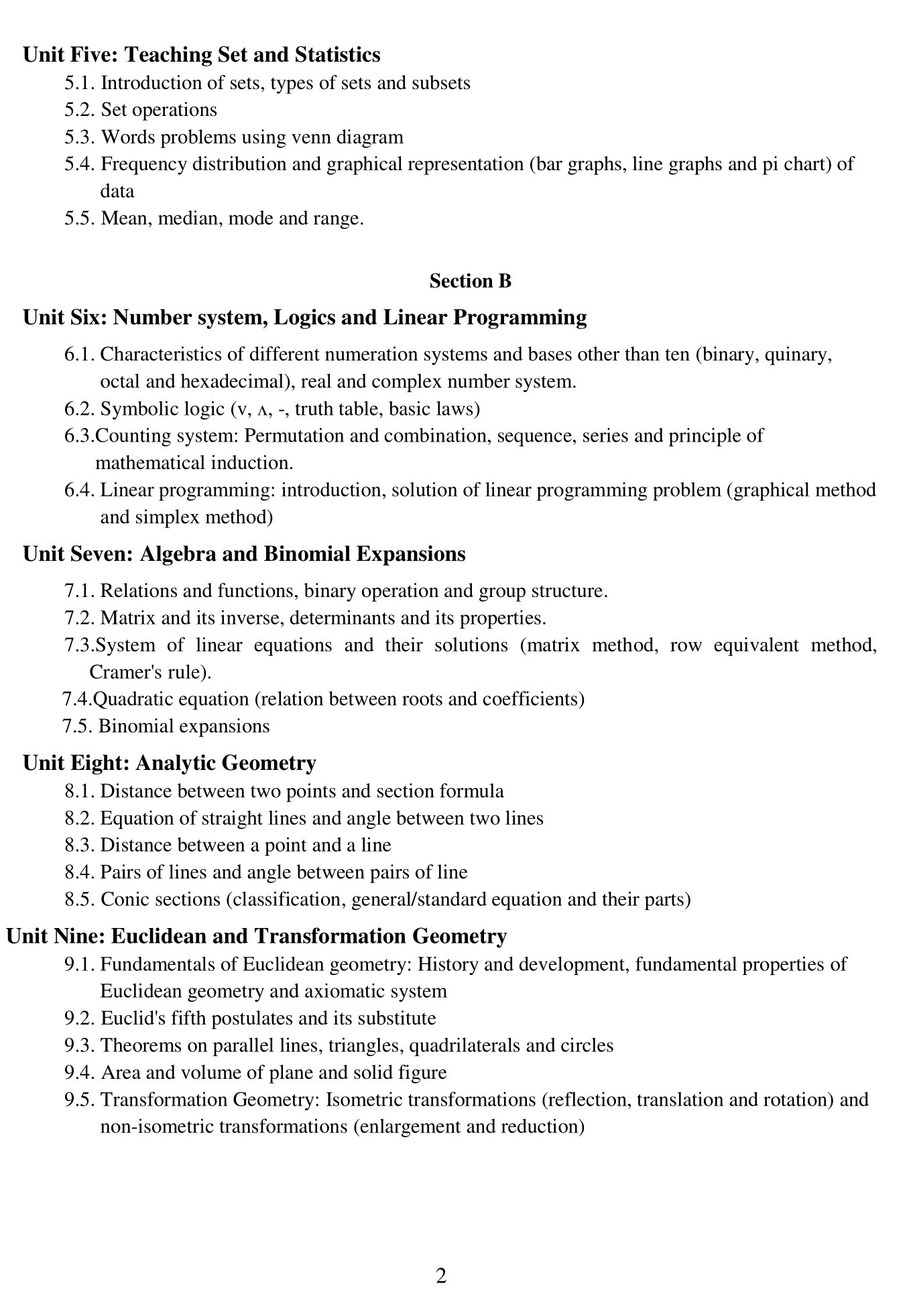Shikshak Sewa Aayog Curriculum of Lower Secondary Level Mathematics Subject